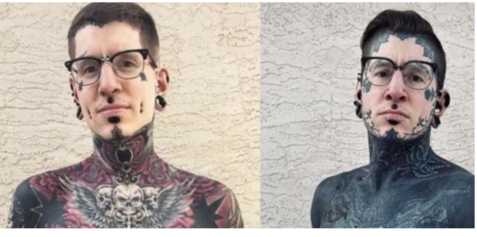 Zo zag meest getatoeëerde man ter wereld er vroeger uit: ‘Hiervoor kan ...